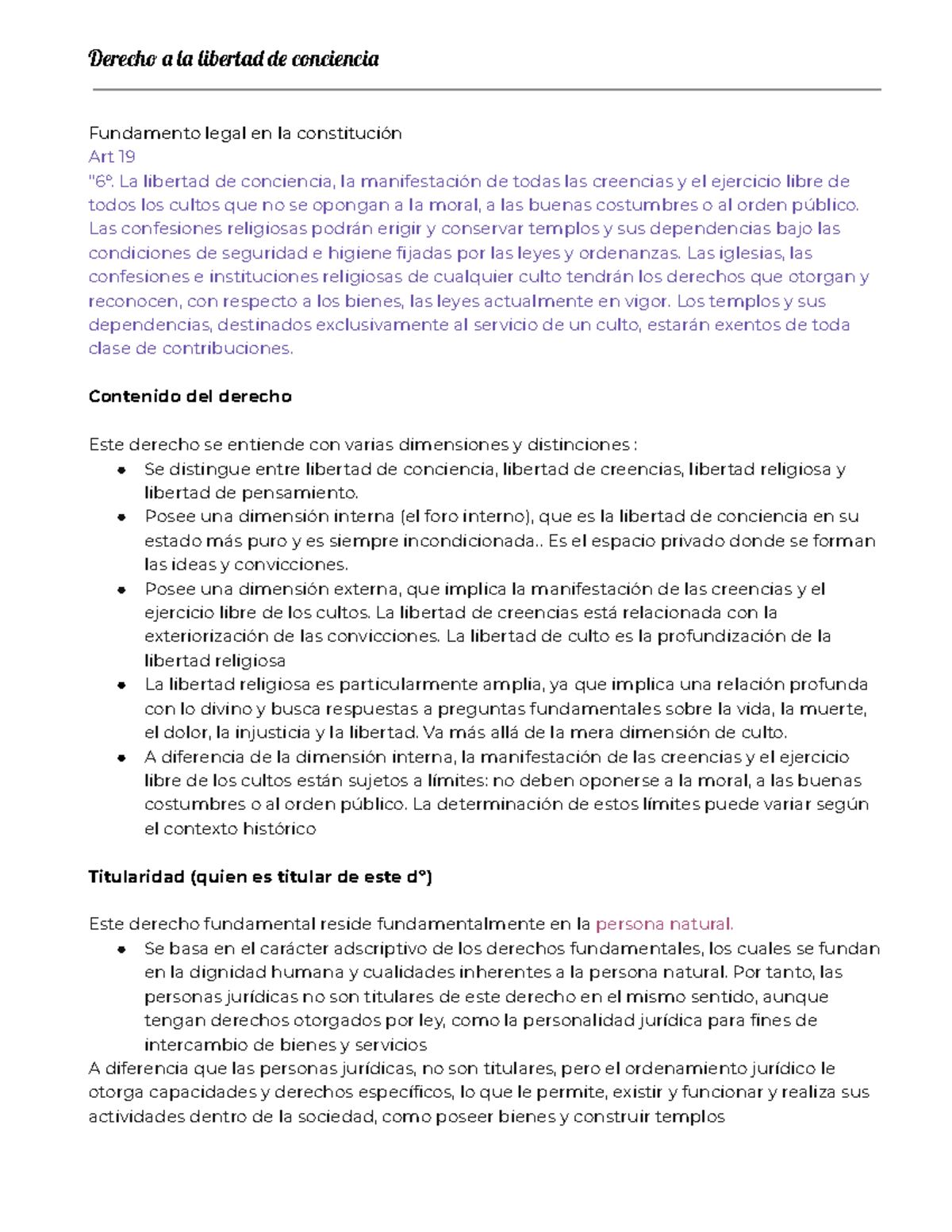 Derecho a la Libertad de Conciencia: Análisis Legal y Dimensiones - Studocu