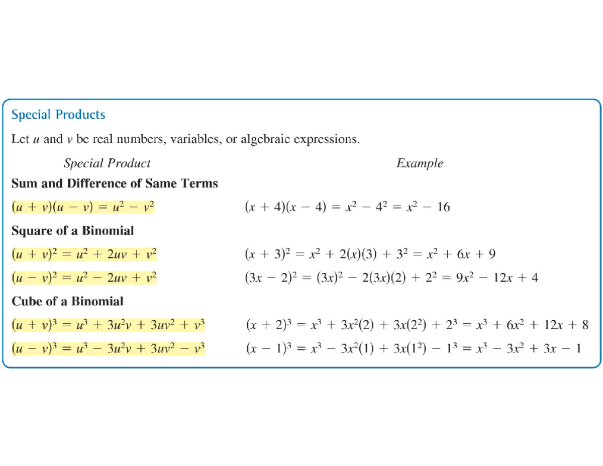 Special Products and Useful Math Properties (MATH 101) - Studocu