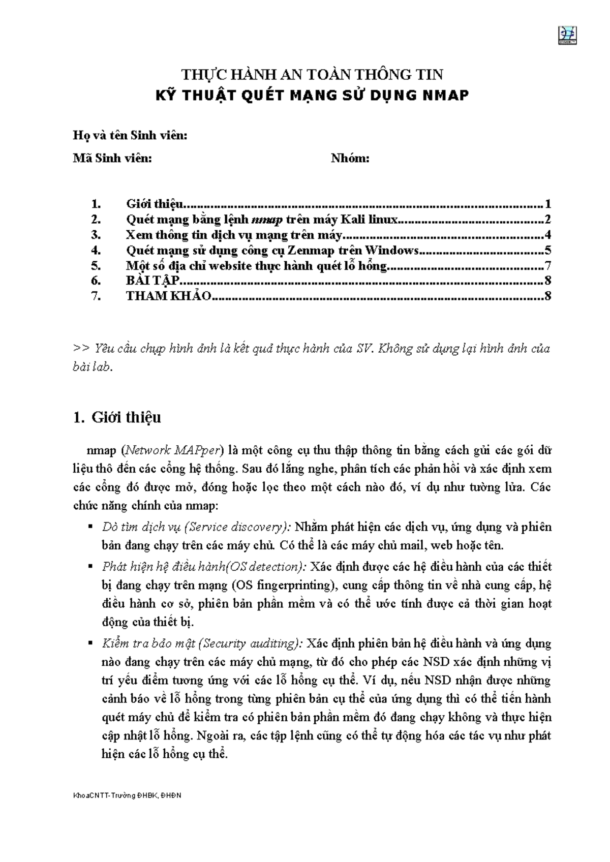 THỰC HÀNH AN TOÀN THÔNG TIN: QUÉT MẠNG VỚI NMAP (ATTT 101) - Studocu