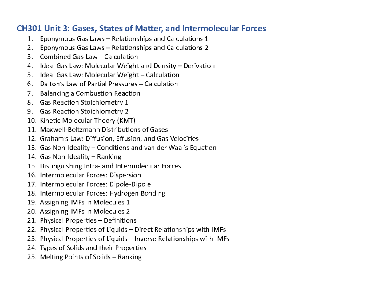 CH301 Unit 3: Gases, Intermolecular Forces, and Physical Properties ...