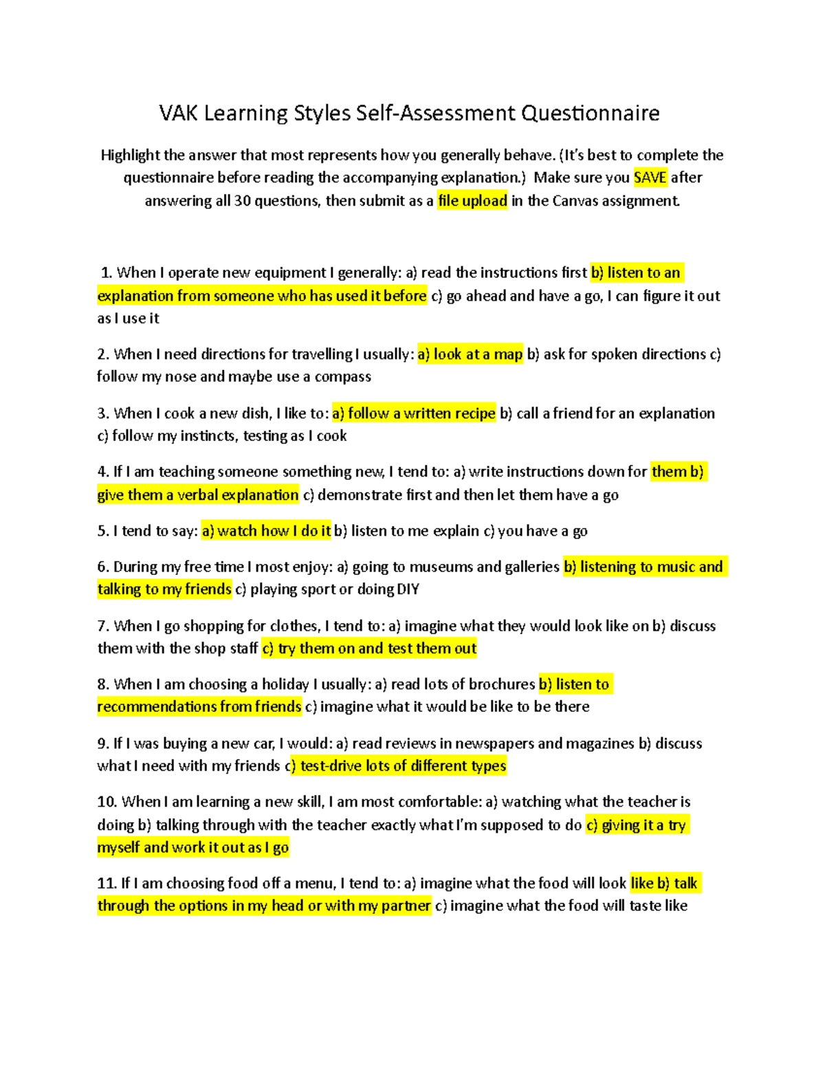 VAK Learning Styles Self-1 - VAK Learning Styles Self-Assessment ...