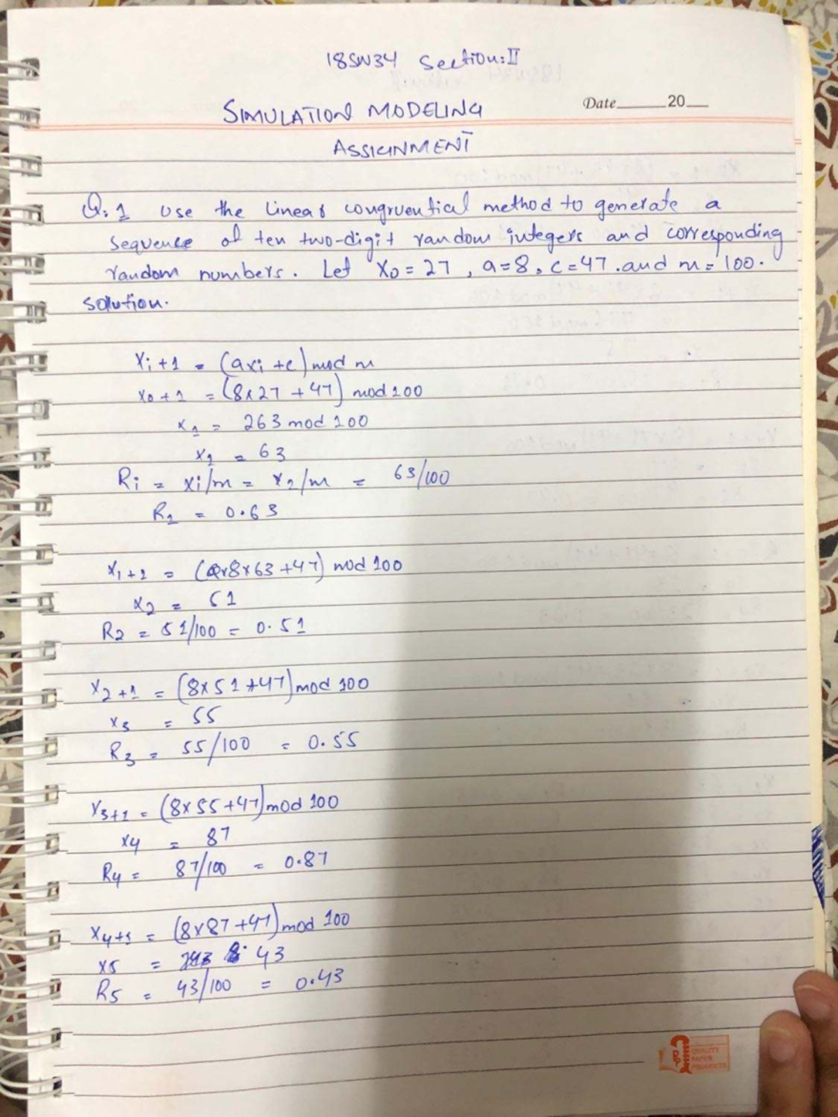 Simulation Assignment 18SW34 Section II: Random Number Generation and ...