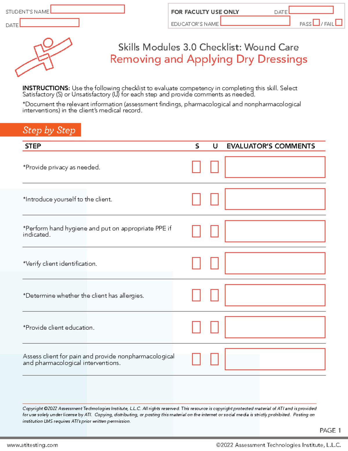 ATI Skills Module 3.0: Wound Care - Dry Dressings Checklist - Studocu
