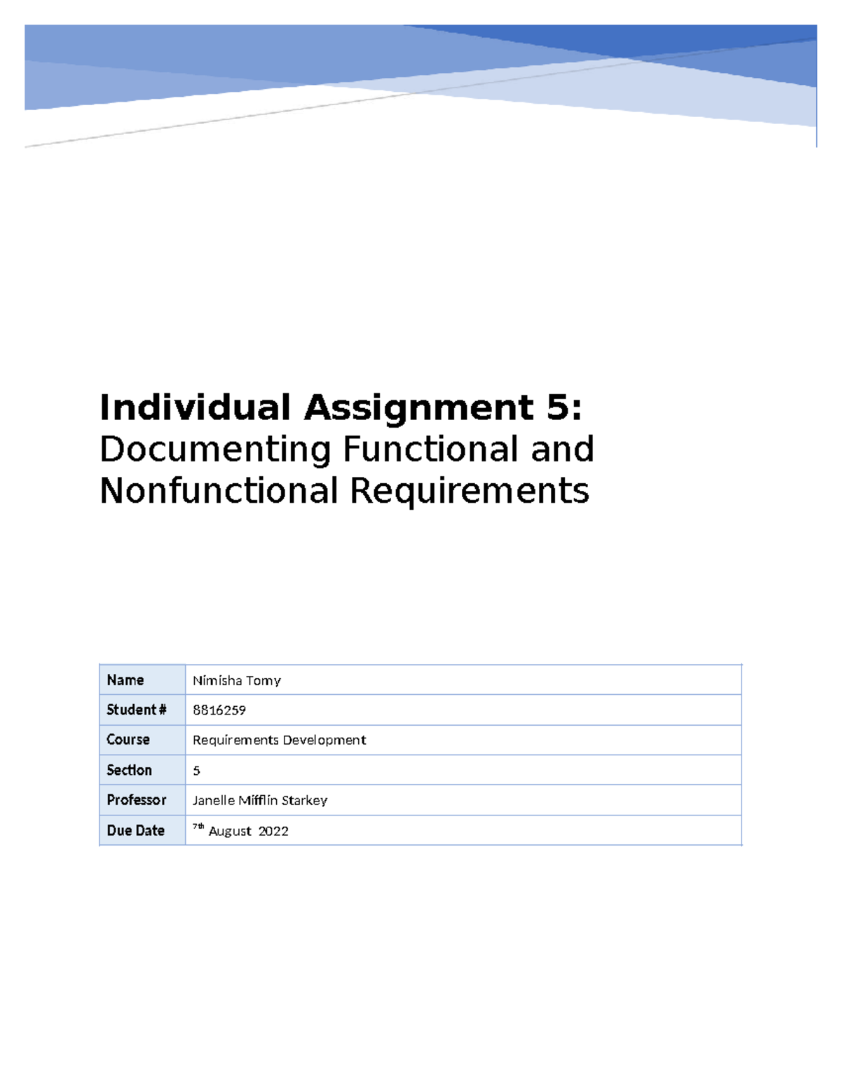 IA5: Documenting Functional & Nonfunctional Requirements - Studocu
