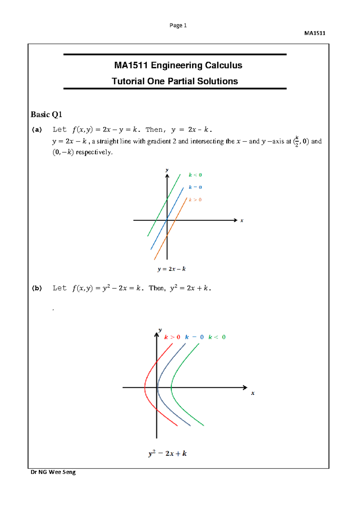 Basic Problems Solution TUT1 - MA MA1511 Engineering Calculus Tutorial One Partial Solutions ...