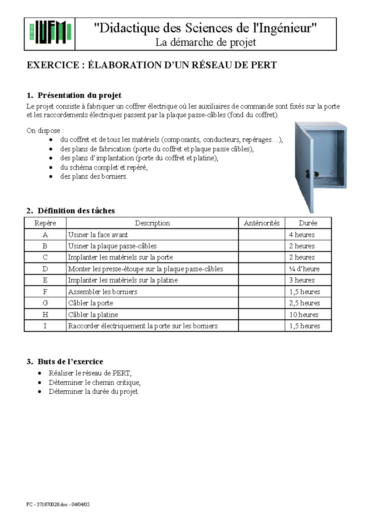 FC 371870028 - Exercice 3: Élaboration du Réseau de PERT - Studocu