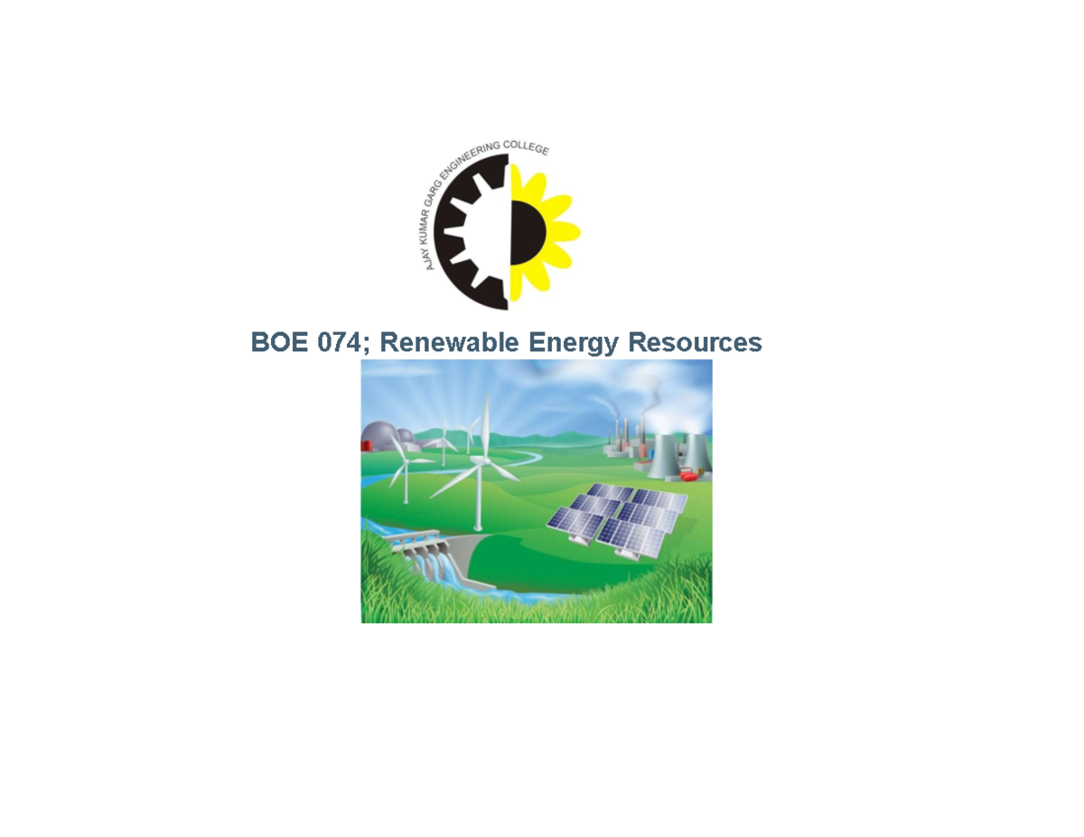 BOE 074 Unit 5: Renewable Energy Resources & Biogas Technology - Studocu