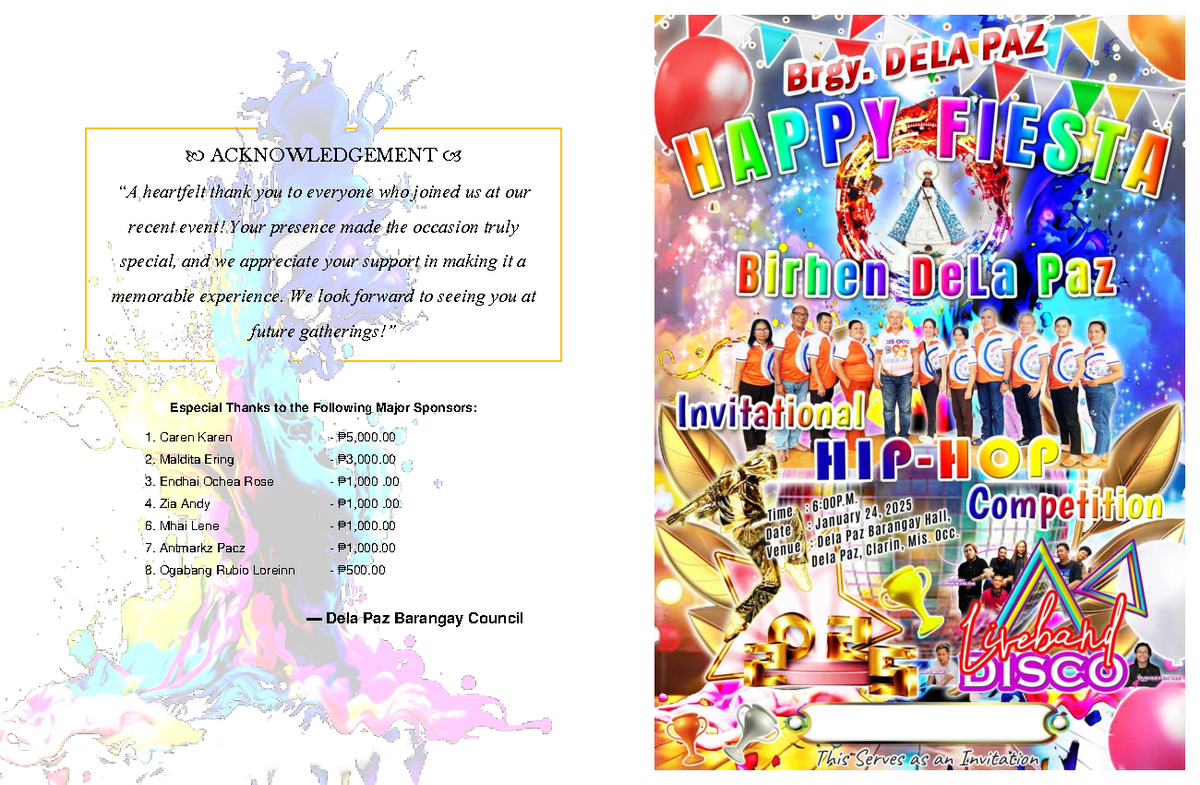 DELA PAZ Fiesta 2025 Program - ACKNOWLEDGEMENT “A heartfelt thank you ...