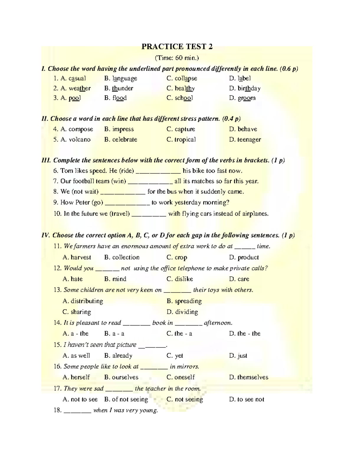 Practice Test 2 - English Language Exercises and Activities - Studocu