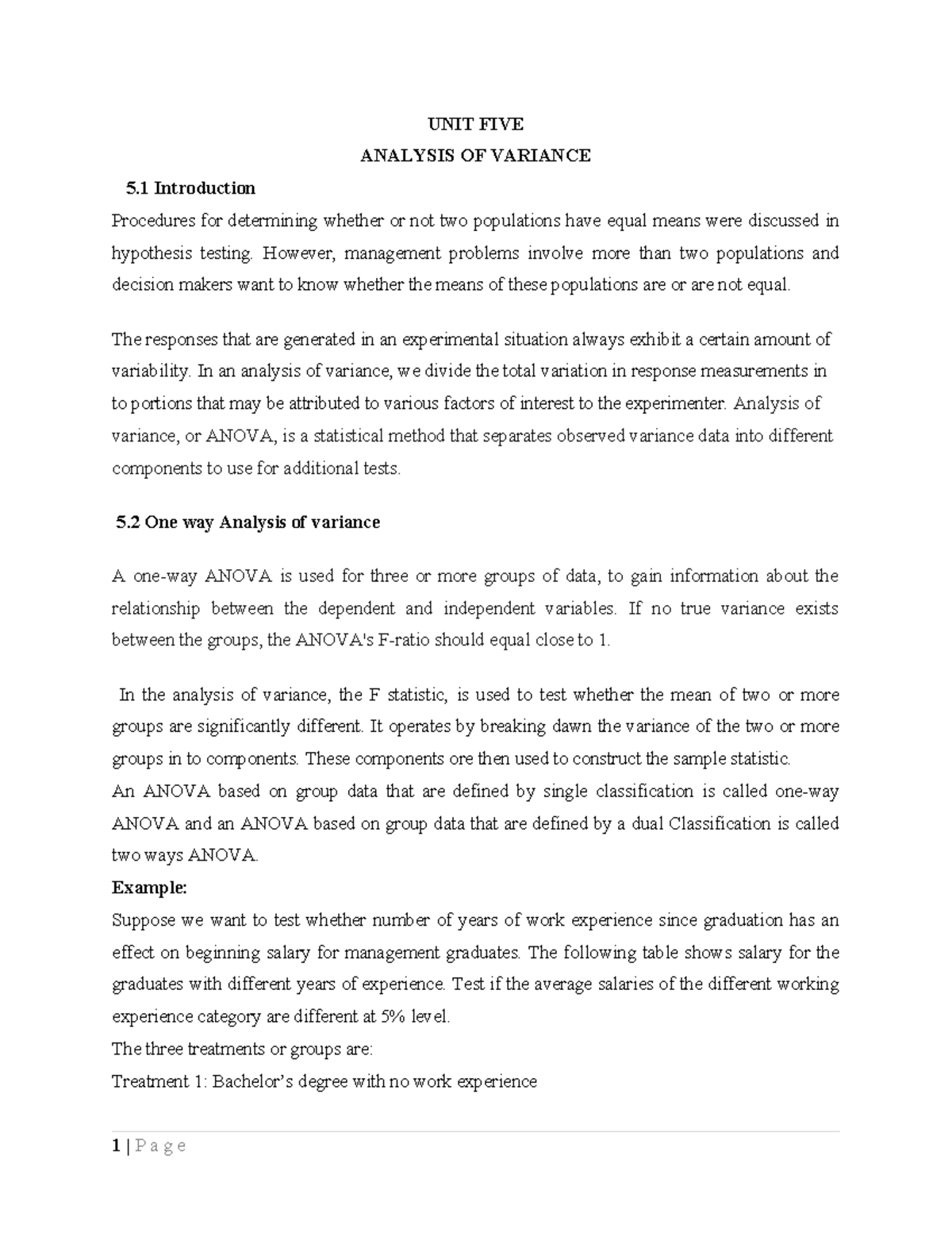 Stat-II CH-5: Analysis of Variance (ANOVA) Lecture Notes - Studocu