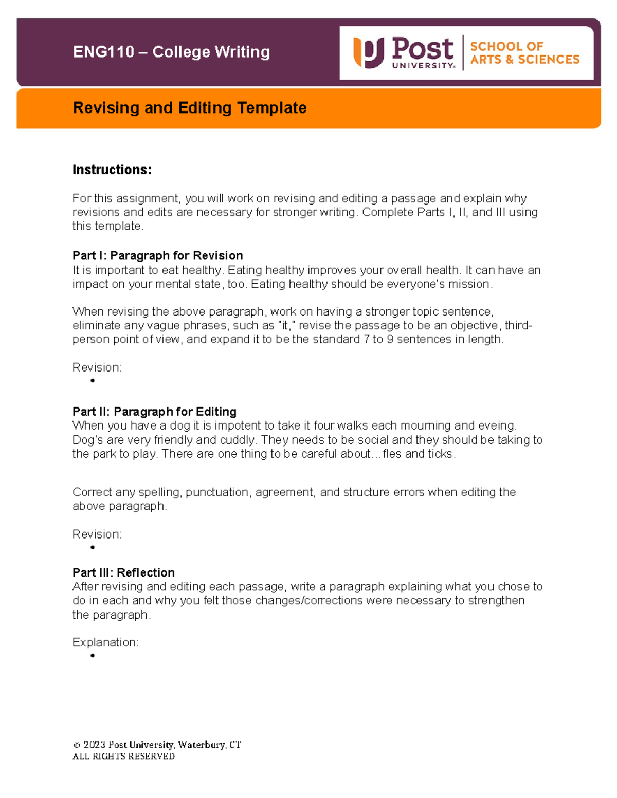 ENG110 Unit 6 Assignment: Revising & Editing Template Guide - Studocu