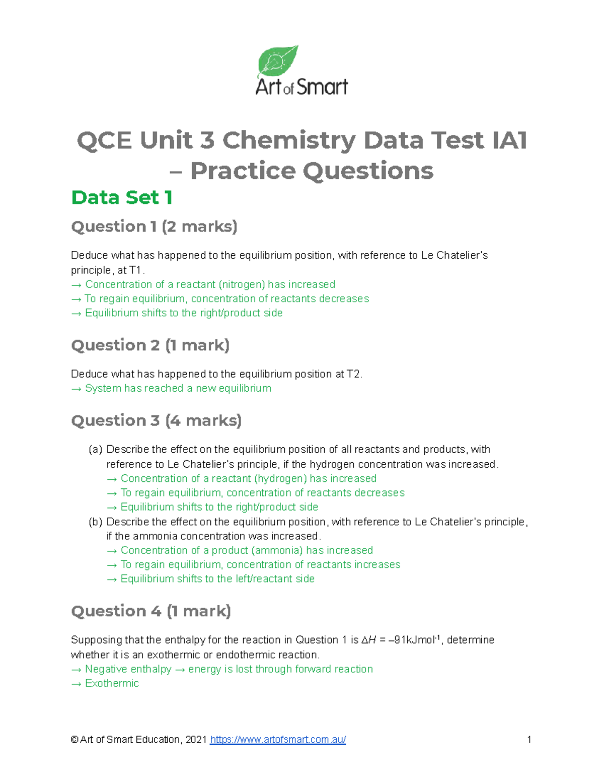 QCE Unit 3 Chemistry IA - Data Test Practice Questions & Solutions ...
