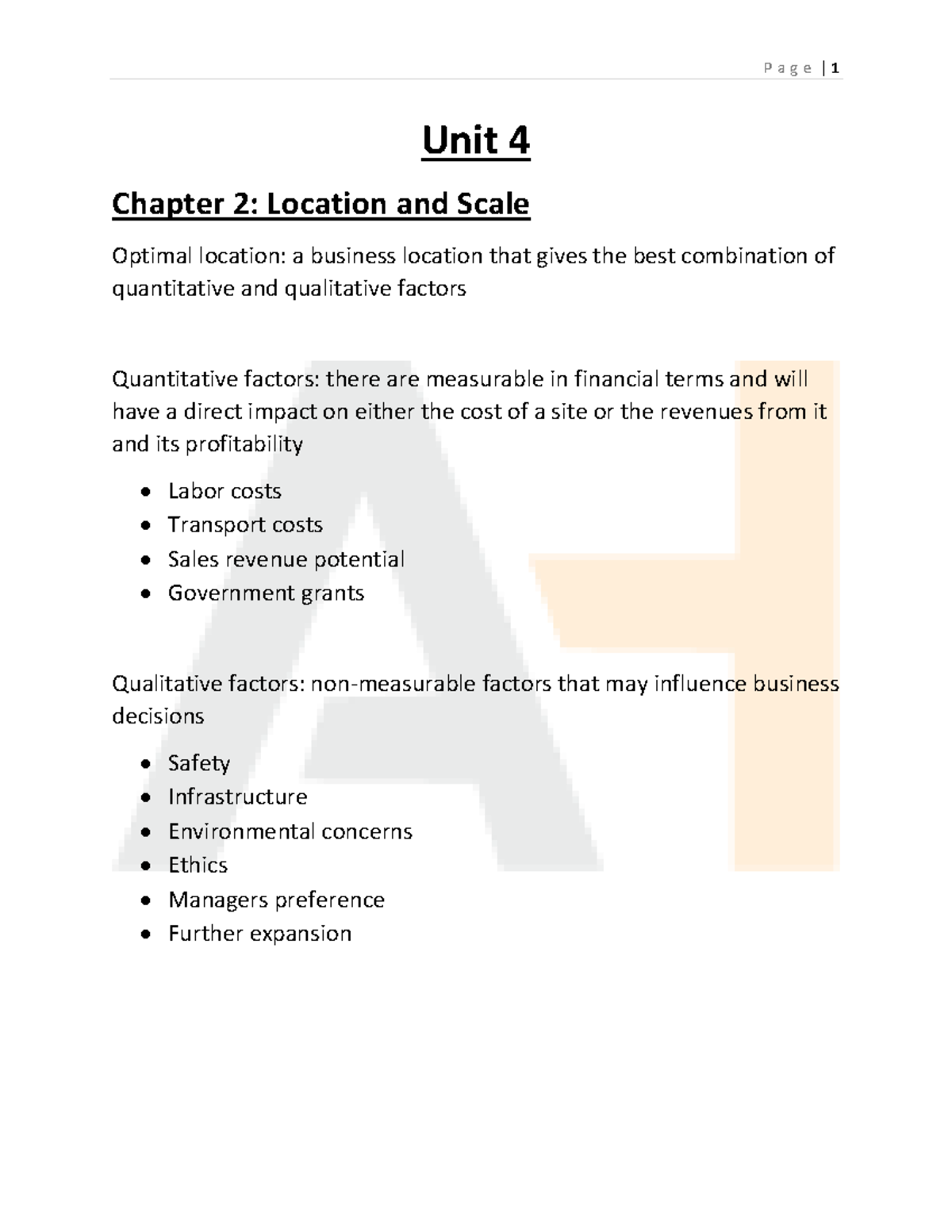 Unit 4 (A Level) - Key Concepts in Location, Quality, and Operations ...