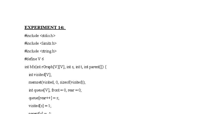 Dsu-1: Experiment Codes for BFS and Flow Algorithms - Studocu