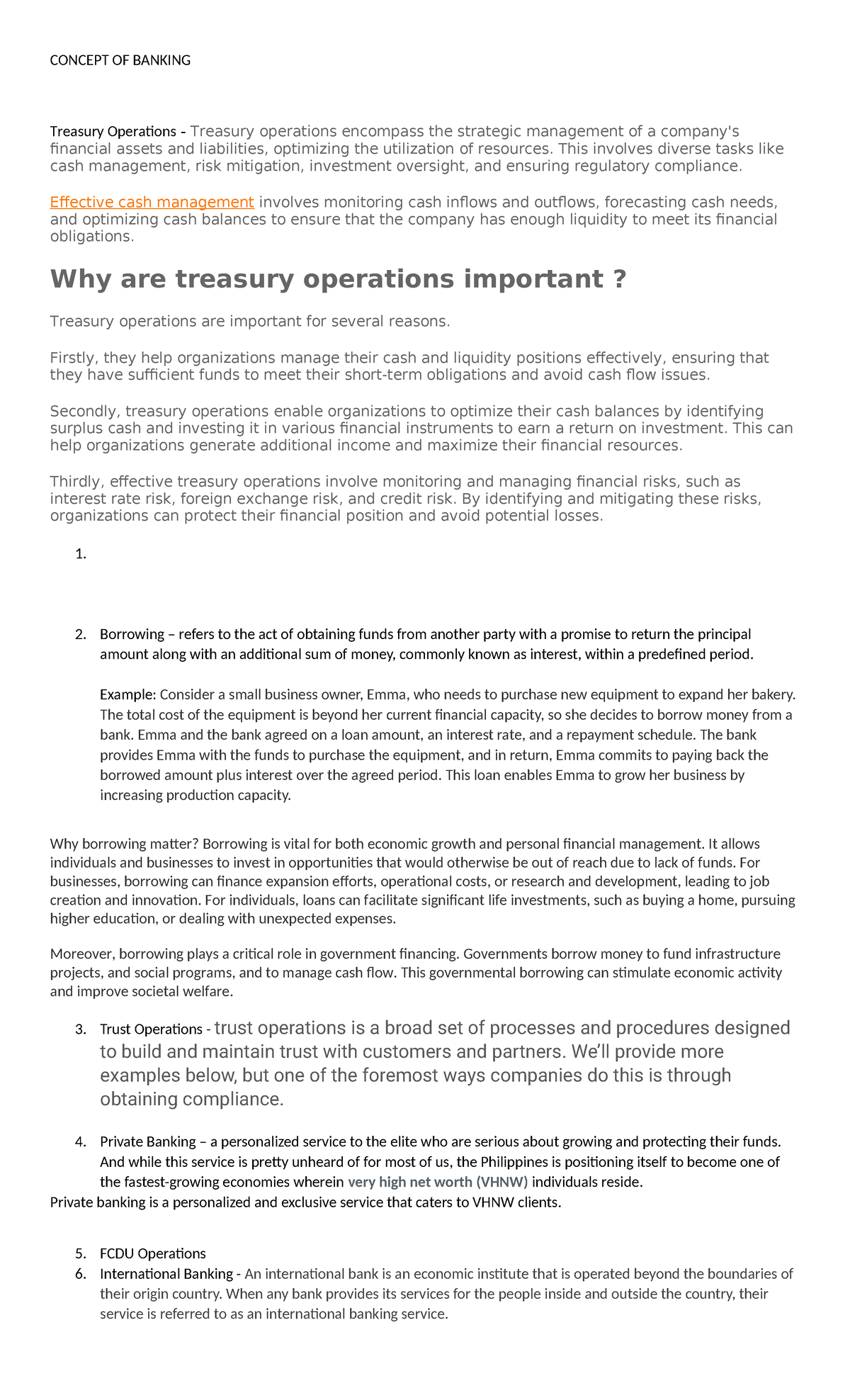 Banking Notes: Understanding Treasury Operations and Borrowing - Studocu