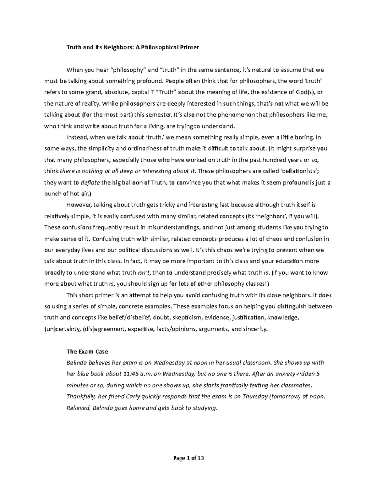 Truth and Its Neighbors: A Philosophical Primer on Evidence (PHIL 101 ...