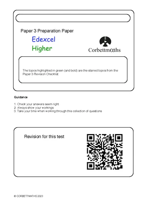 Edexcel Paper 3 Higher Maths Revision Checklist and Guidance - Studocu