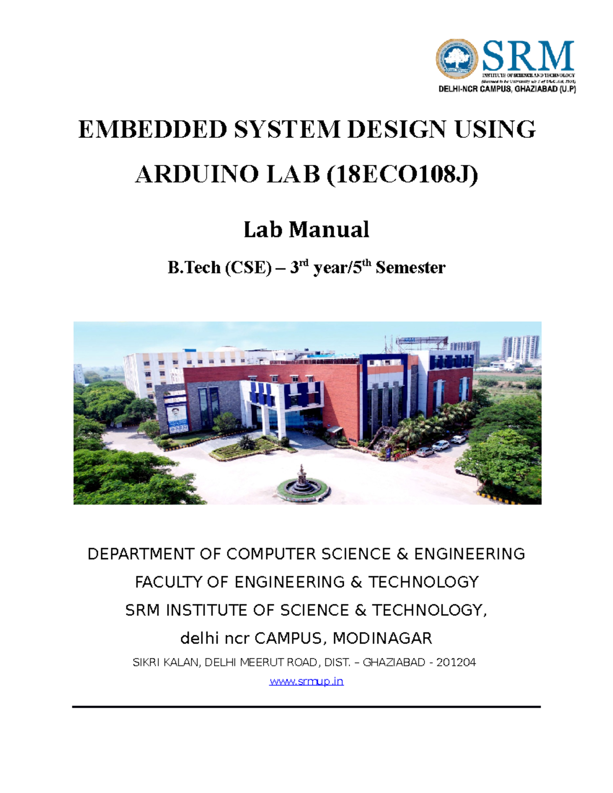 Embedded Systems Lab Manual: Arduino Experiments (18ECO108J) - Studocu