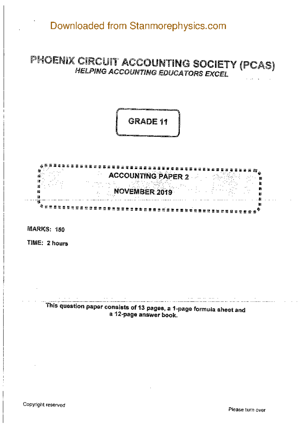 Grade 11 Accounting P2 Exam Paper - November 2019 - Studocu