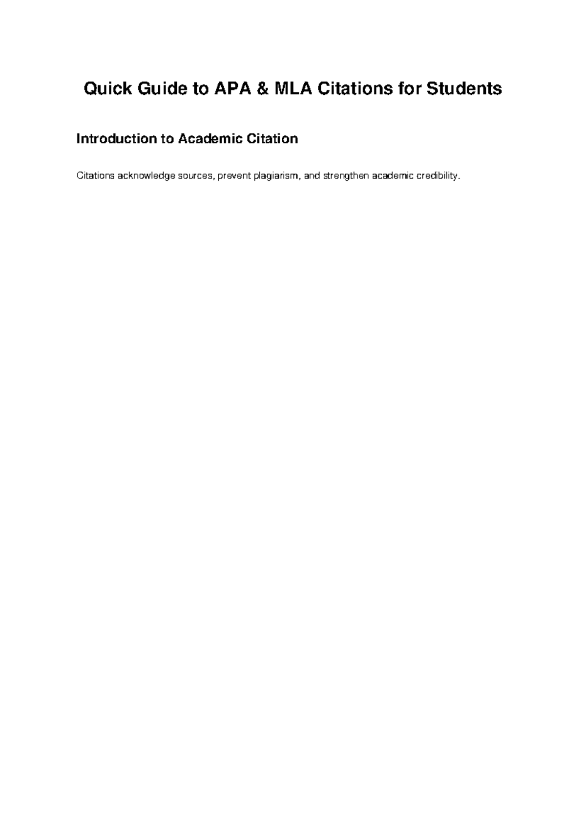 APA & MLA Citation Guide for Students: Quick Reference - Studocu