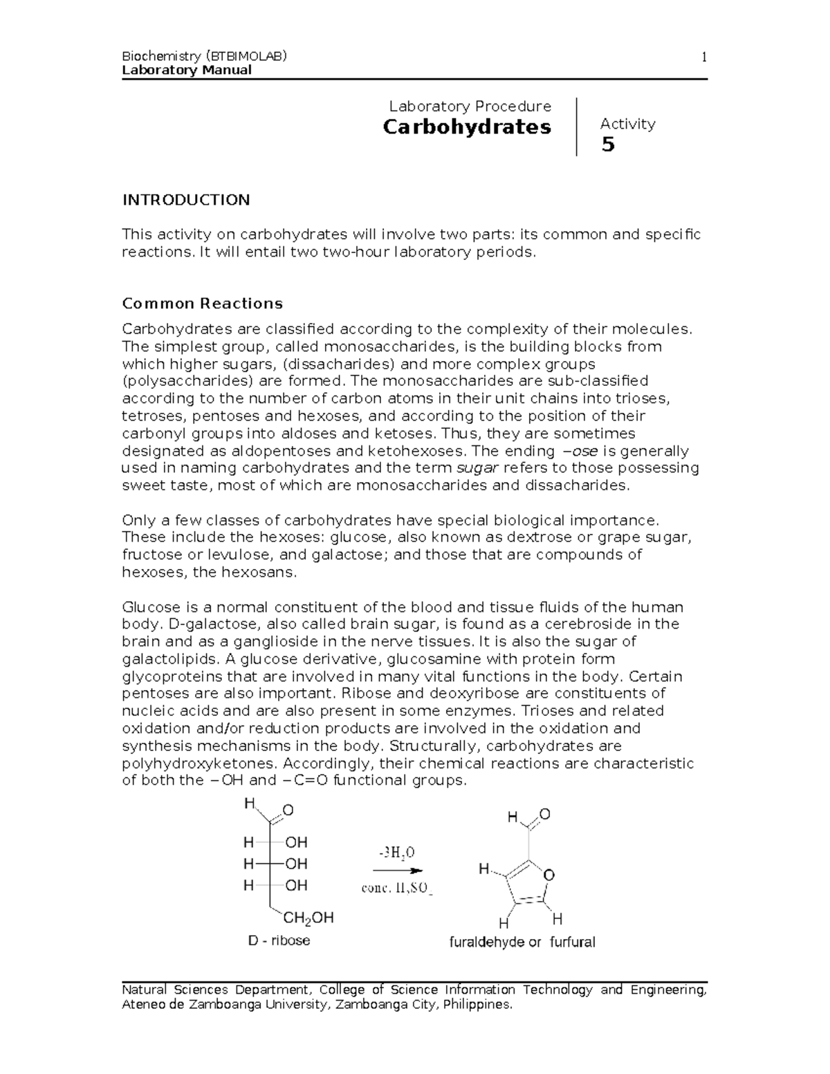 Act 5 Carbohydrates Revised 01 - Laboratory Manual Laboratory Procedure ...