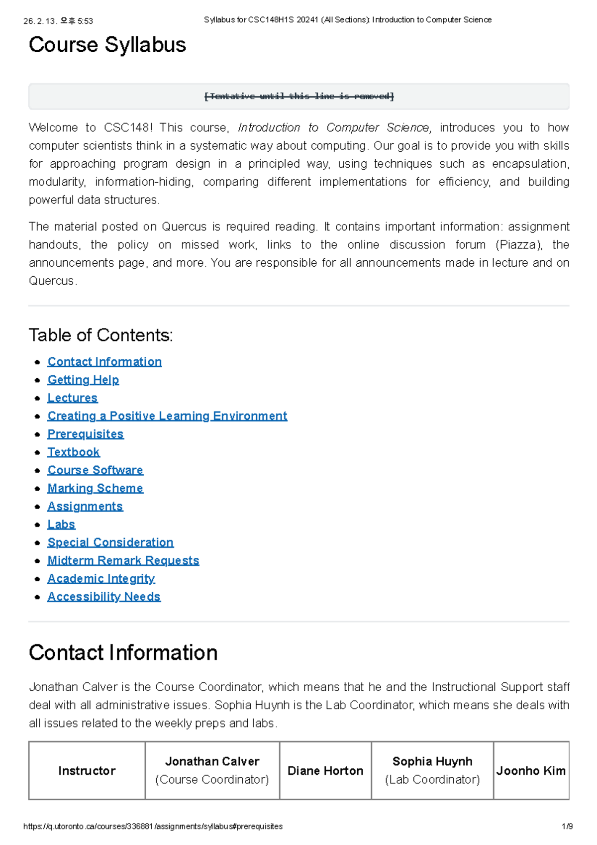 Syllabus for CSC148H1S 20241: Introduction to Computer Science Overview - Studocu