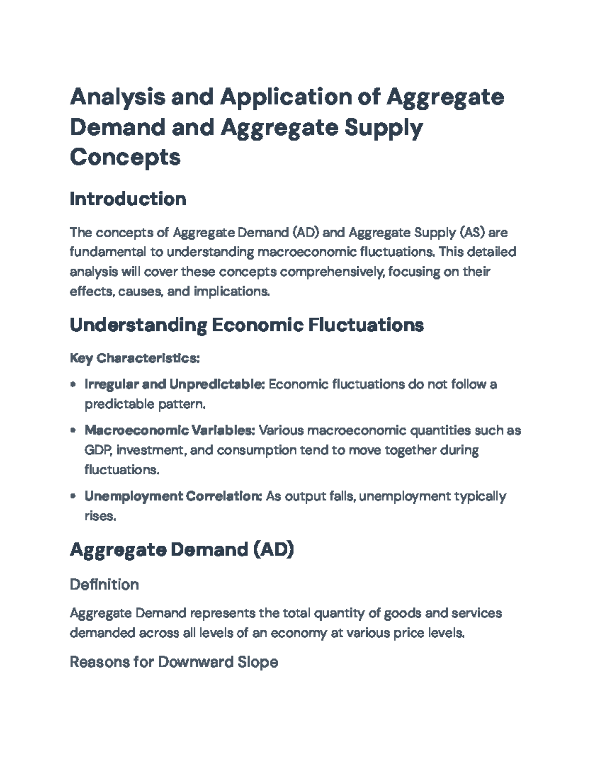 Analysis of Aggregate Demand and Supply: Insights on Economic ...