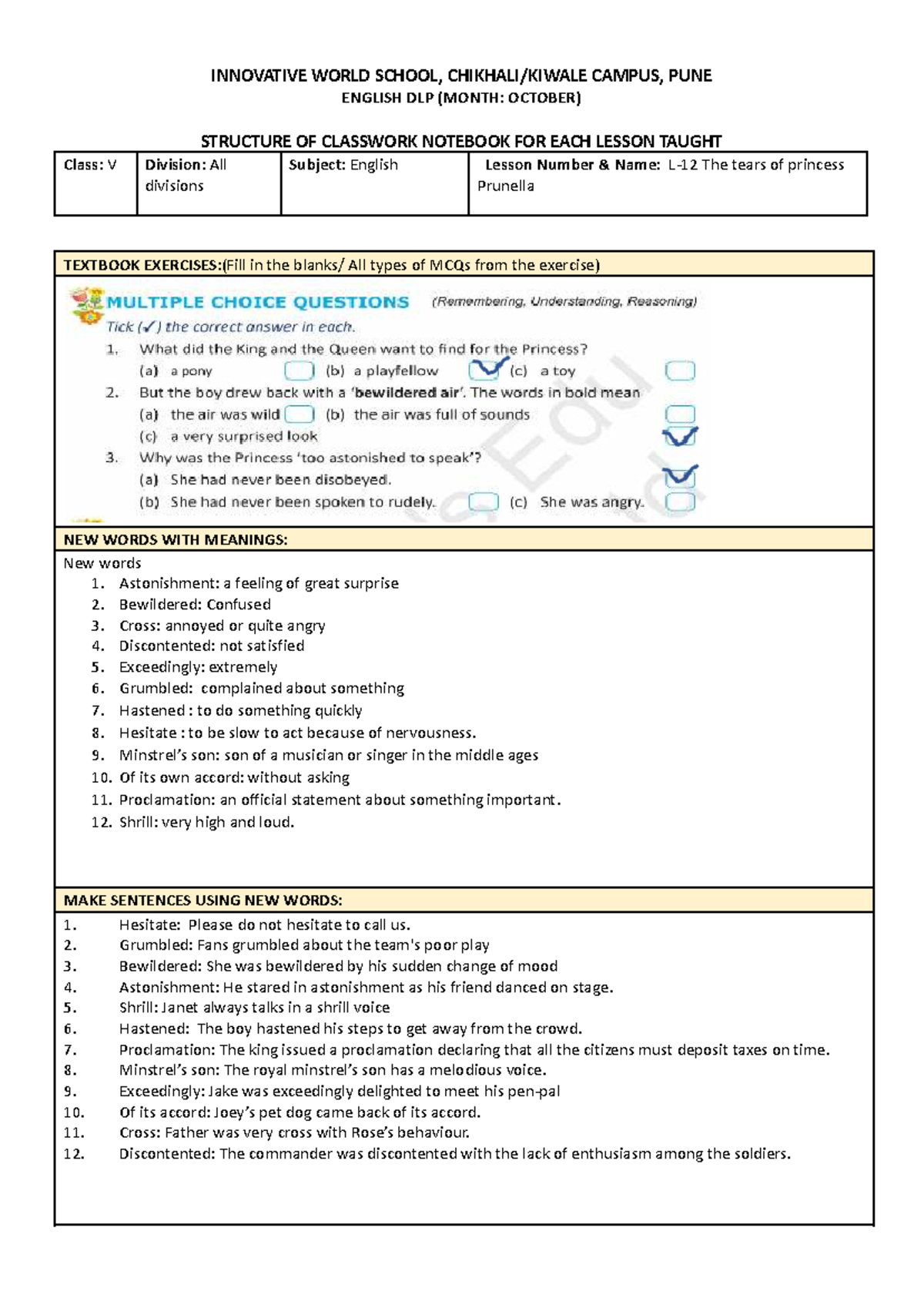 DLP Eng. L-12: Class V Lesson Notes on "The Tears of Princess Prunella ...