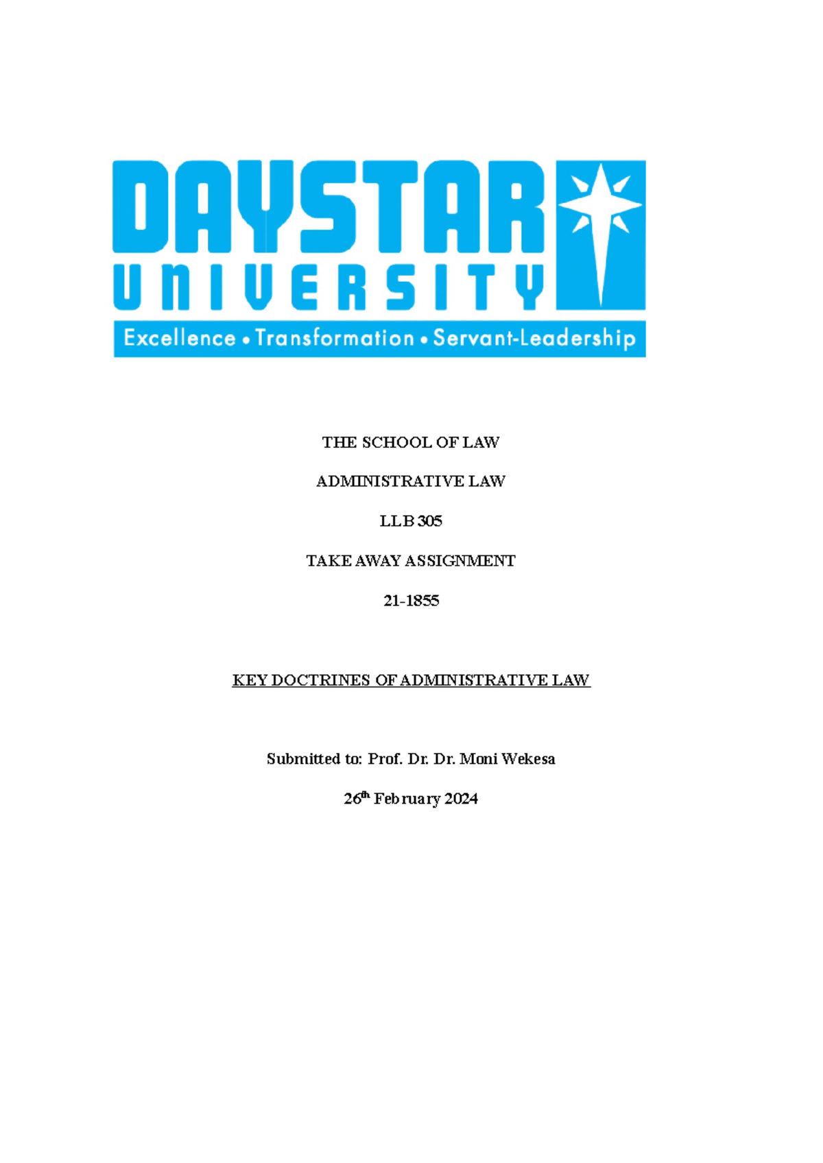 Administrative E LAW TAKE AWAY Assignment - THE SCHOOL OF LAW ...
