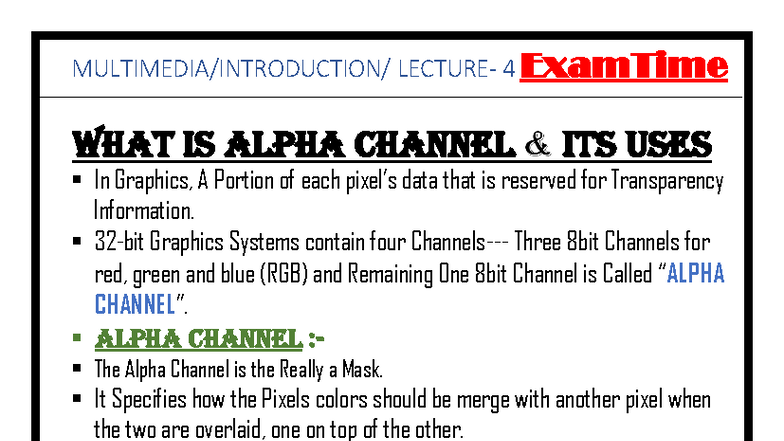 Alpha Channel Overview and Its Uses in Graphics (L4) - Studocu