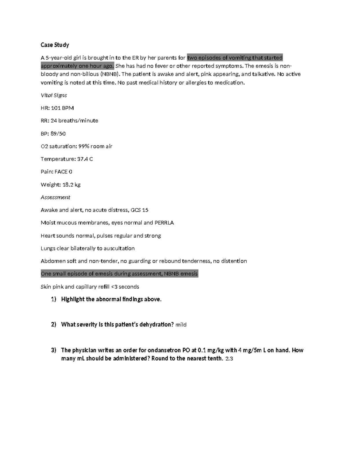 Case Study: Dehydration Management in Pediatric ER Patient - Studocu