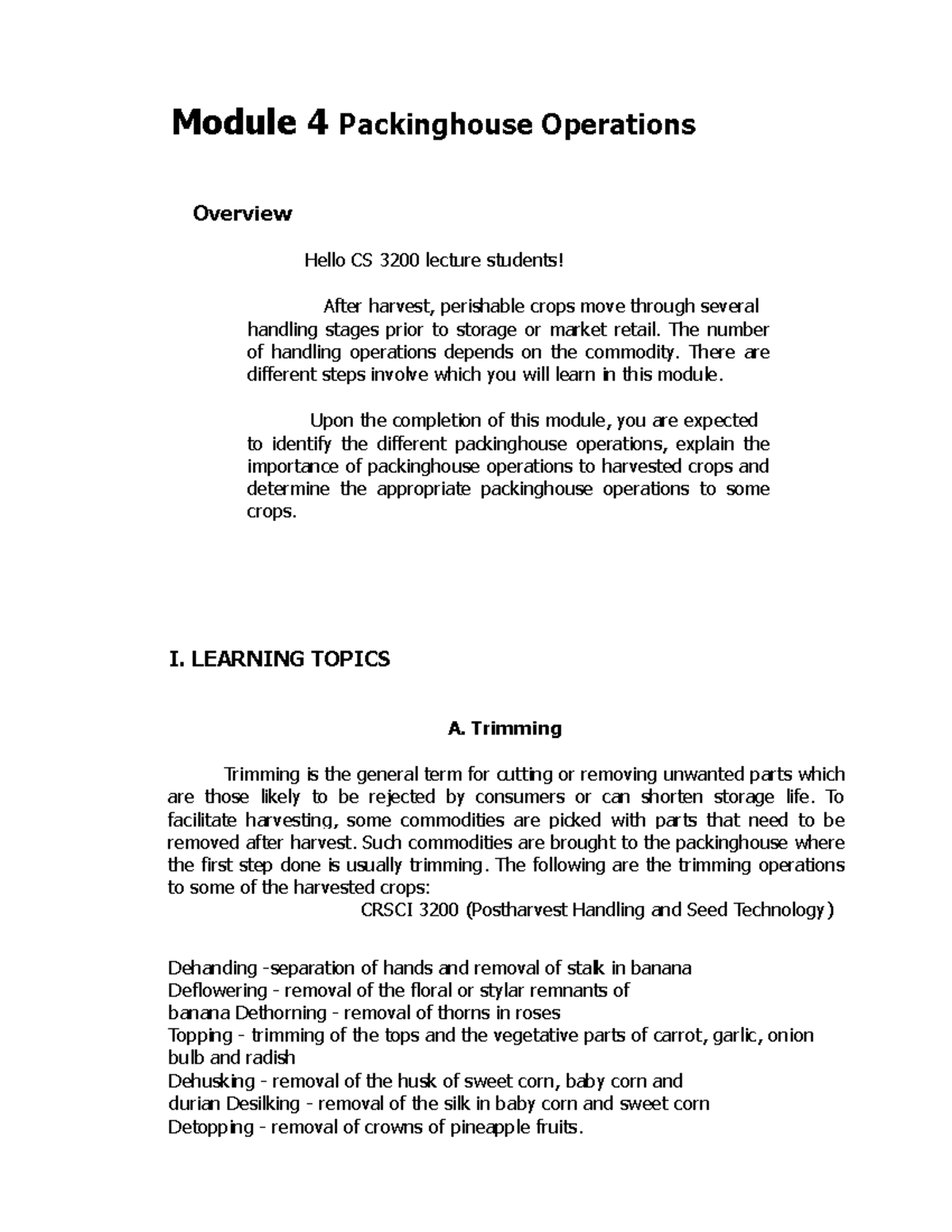 Module 4. Packinghouse Operations - Module 4 Packinghouse Operations ...