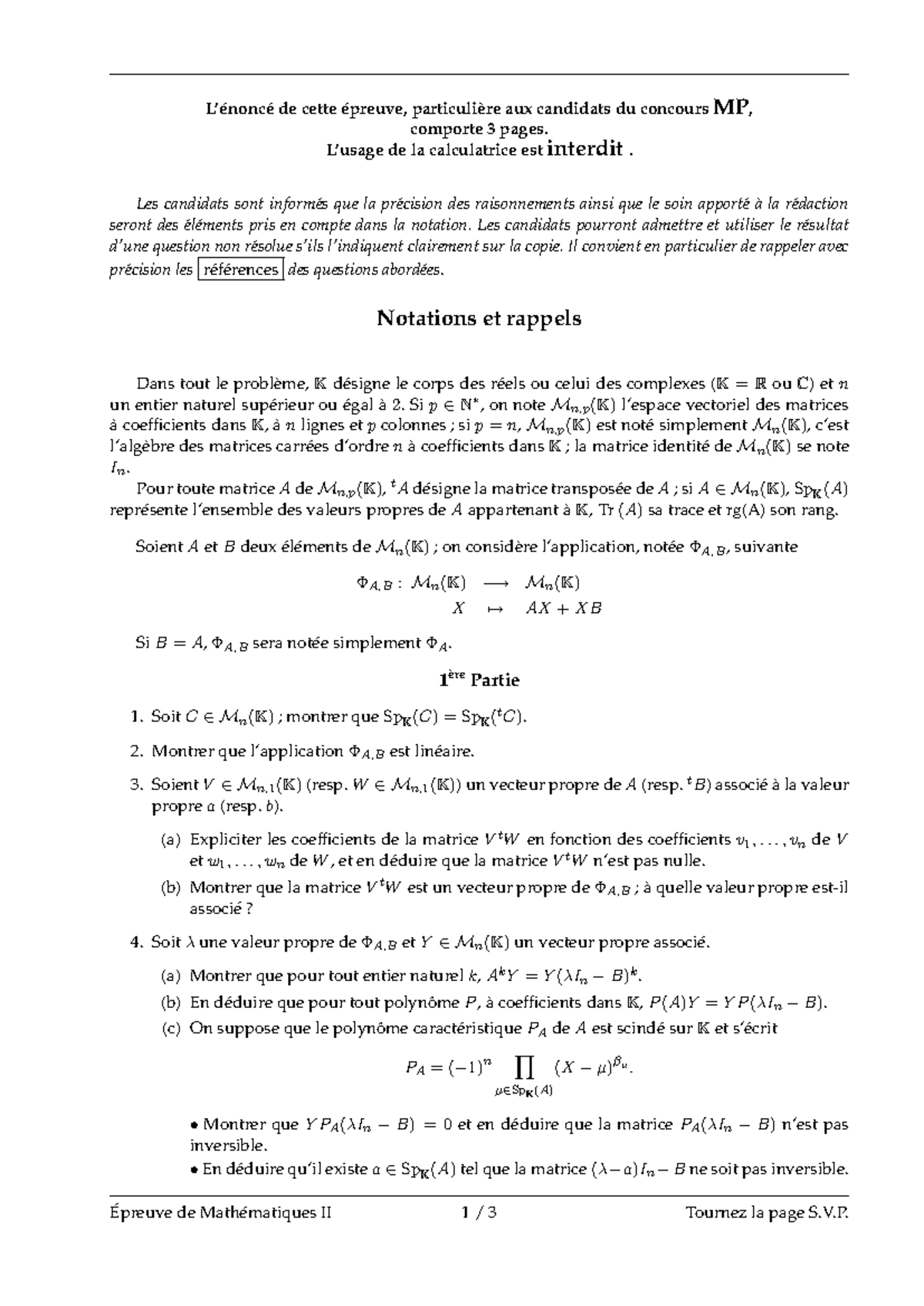 Prob Red Preh - notes sur les matrices et leurs propriétés - Studocu