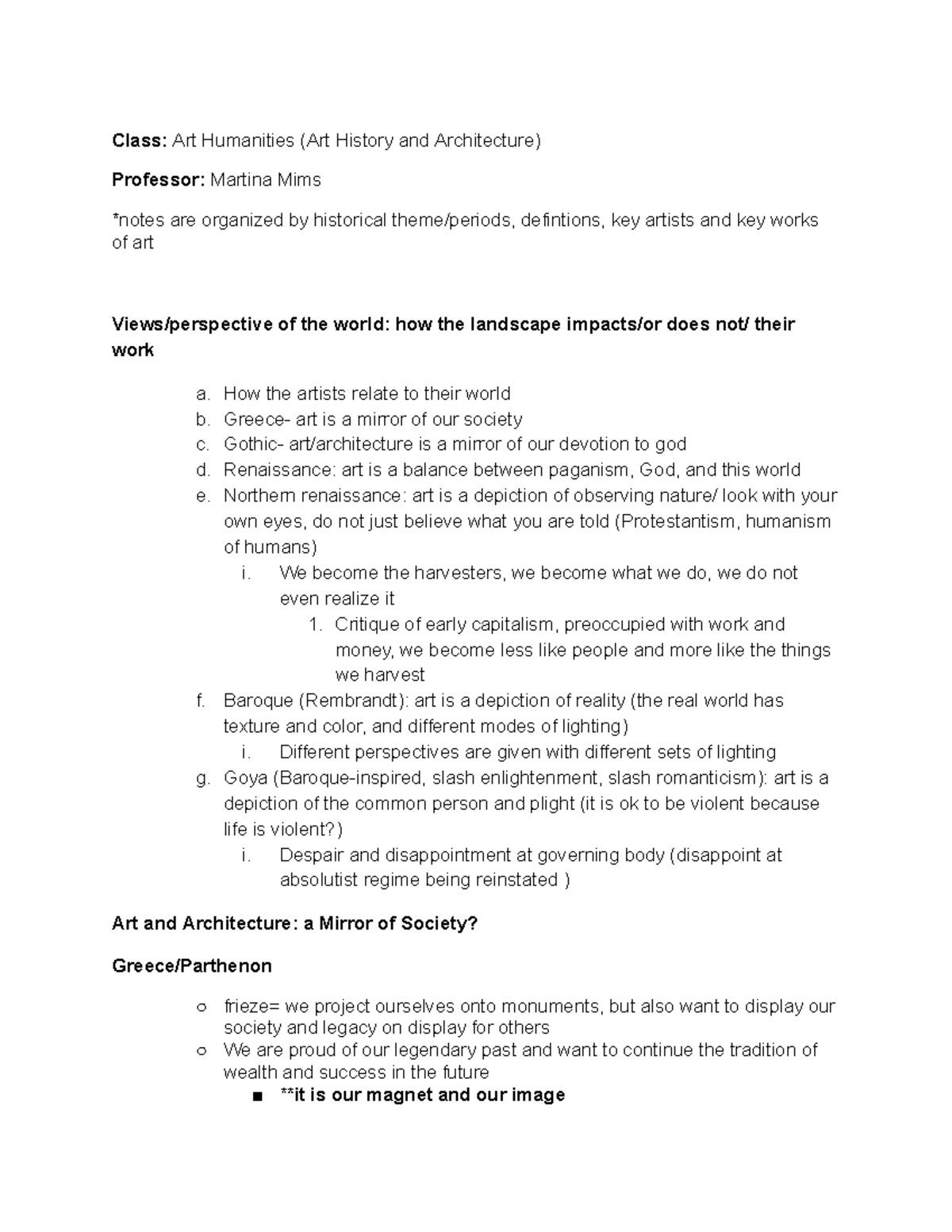 Art Humanities Midterm Exam notes - Class: Art Humanities (Art History ...