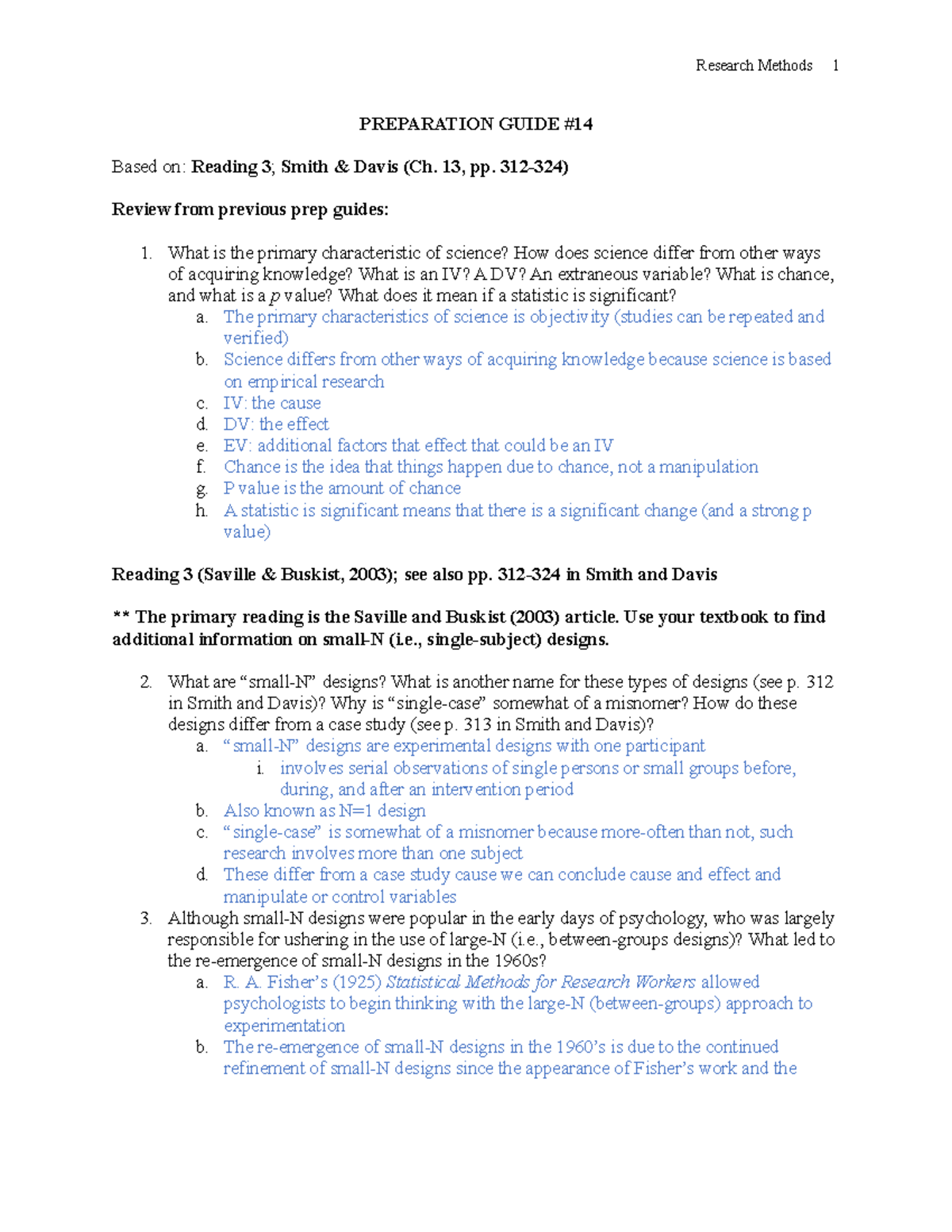 Research Methods Prep Guide #14: Understanding Small-N Designs - Studocu