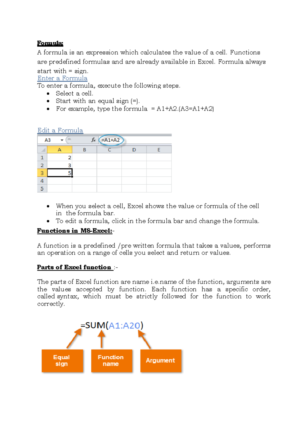 Functions & Formulas in Excel: A Comprehensive Guide - Studocu