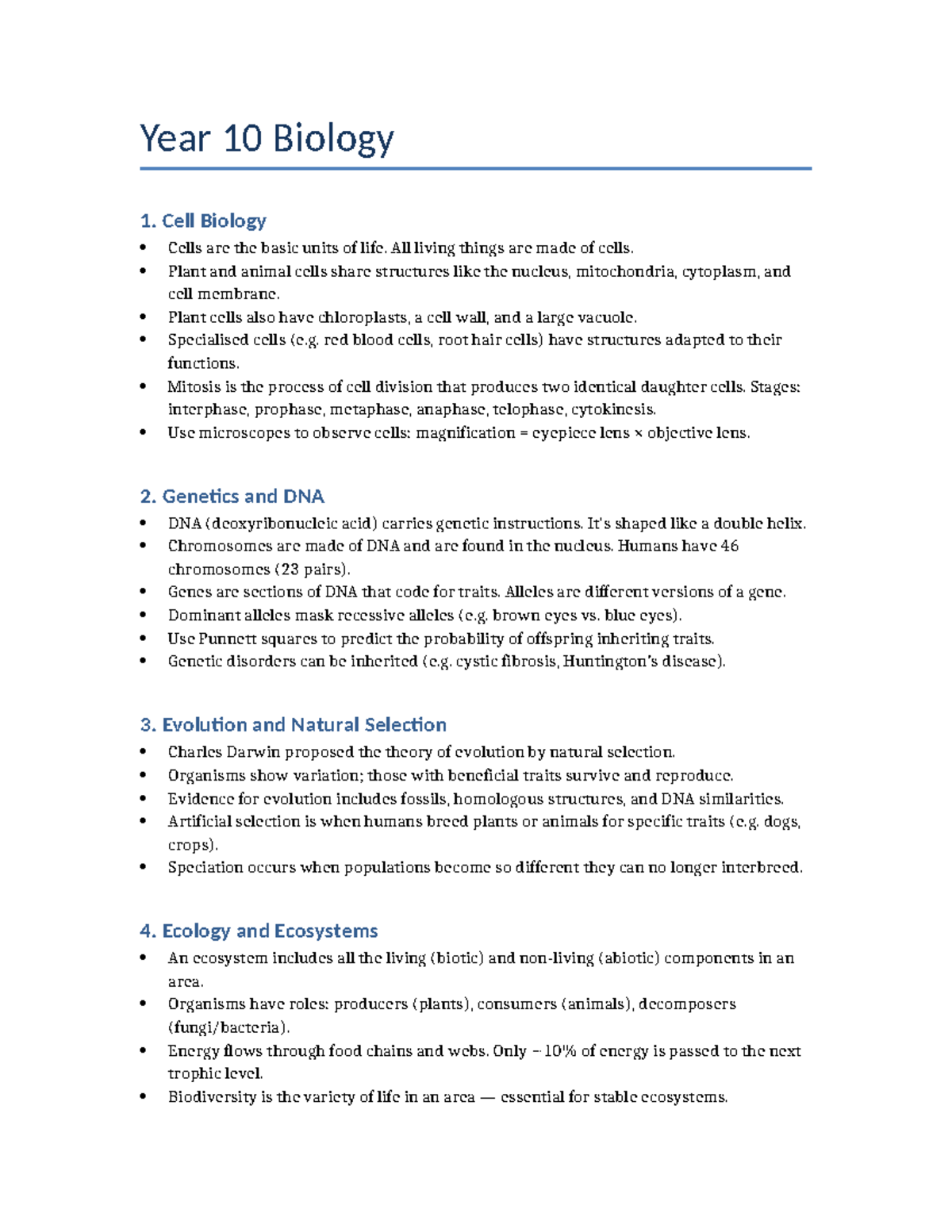 Year 10 Biology Full Revision Guide: Cell Bio, Genetics, Evolution ...