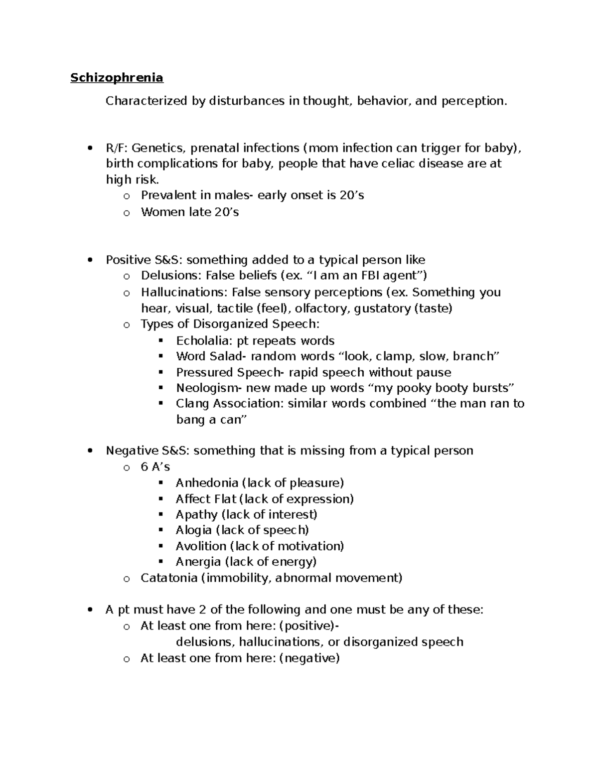 Mental Health Study Notes: Schizophrenia & Bipolar Disorders - Studocu