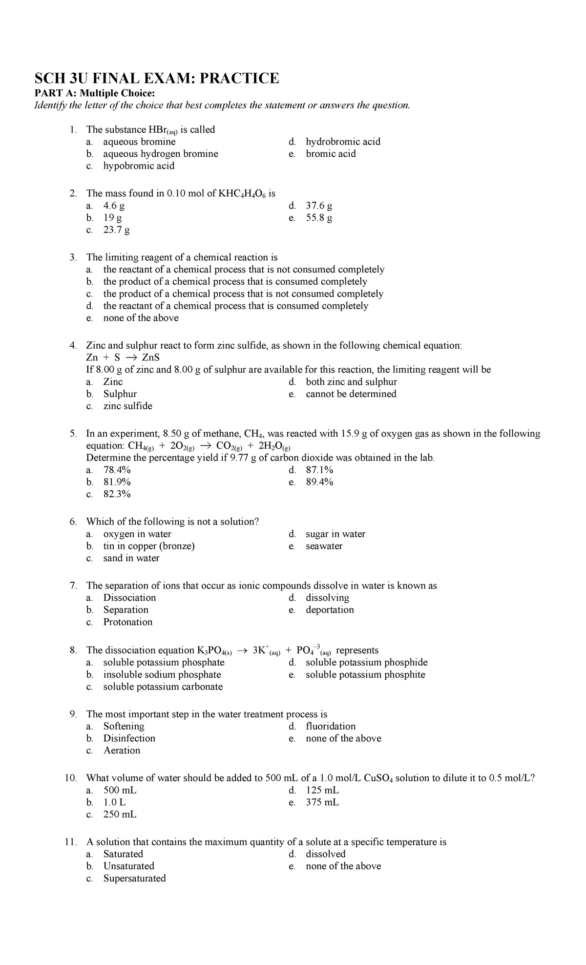 1 - Chem20 Final Review Package - Printed for you - Chemistry 20 Final ...