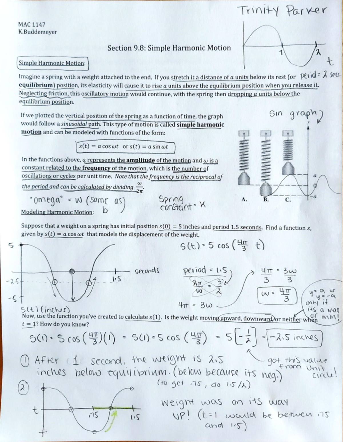 MAC 1147 Lecture Notes: Simple Harmonic Motion Insights - Studocu
