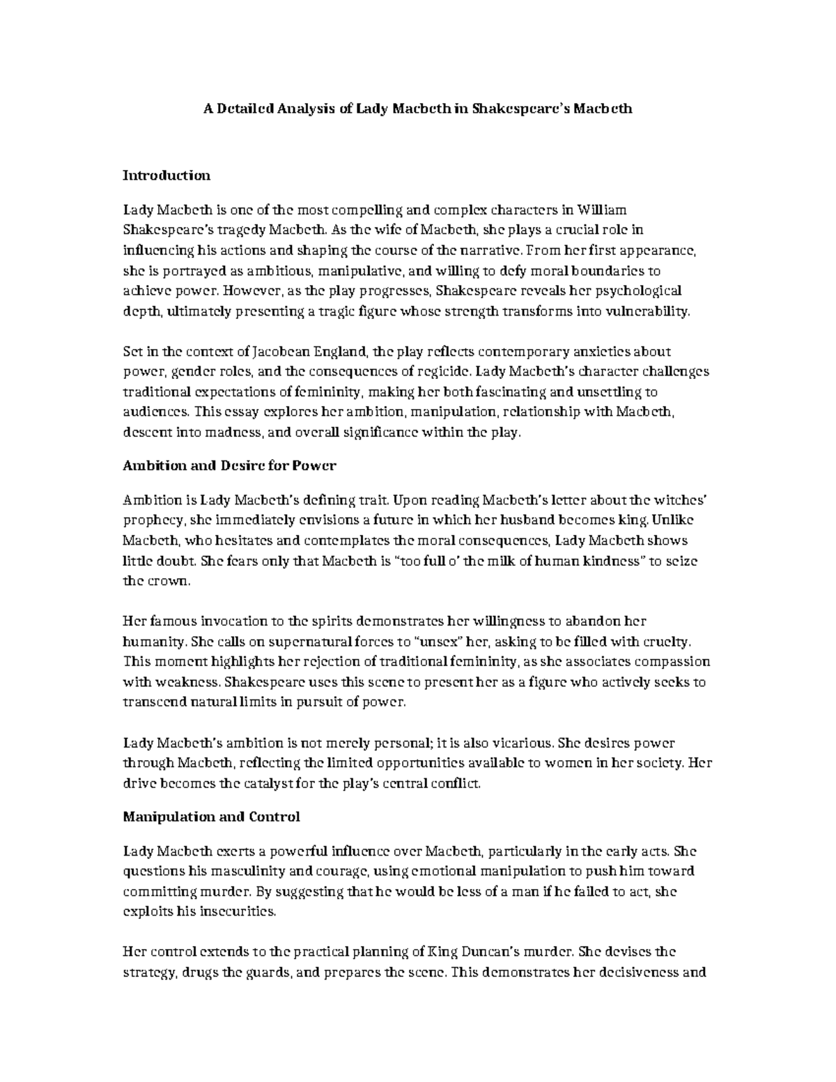 Lady Macbeth Analysis: Ambition, Manipulation, and Gender Roles in ...