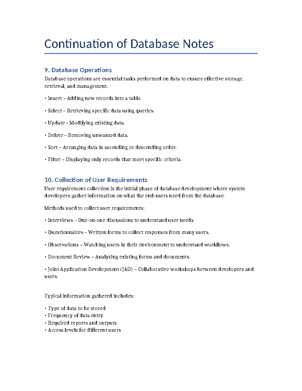 Database Notes Level 5: Operations & User Requirements - Studocu