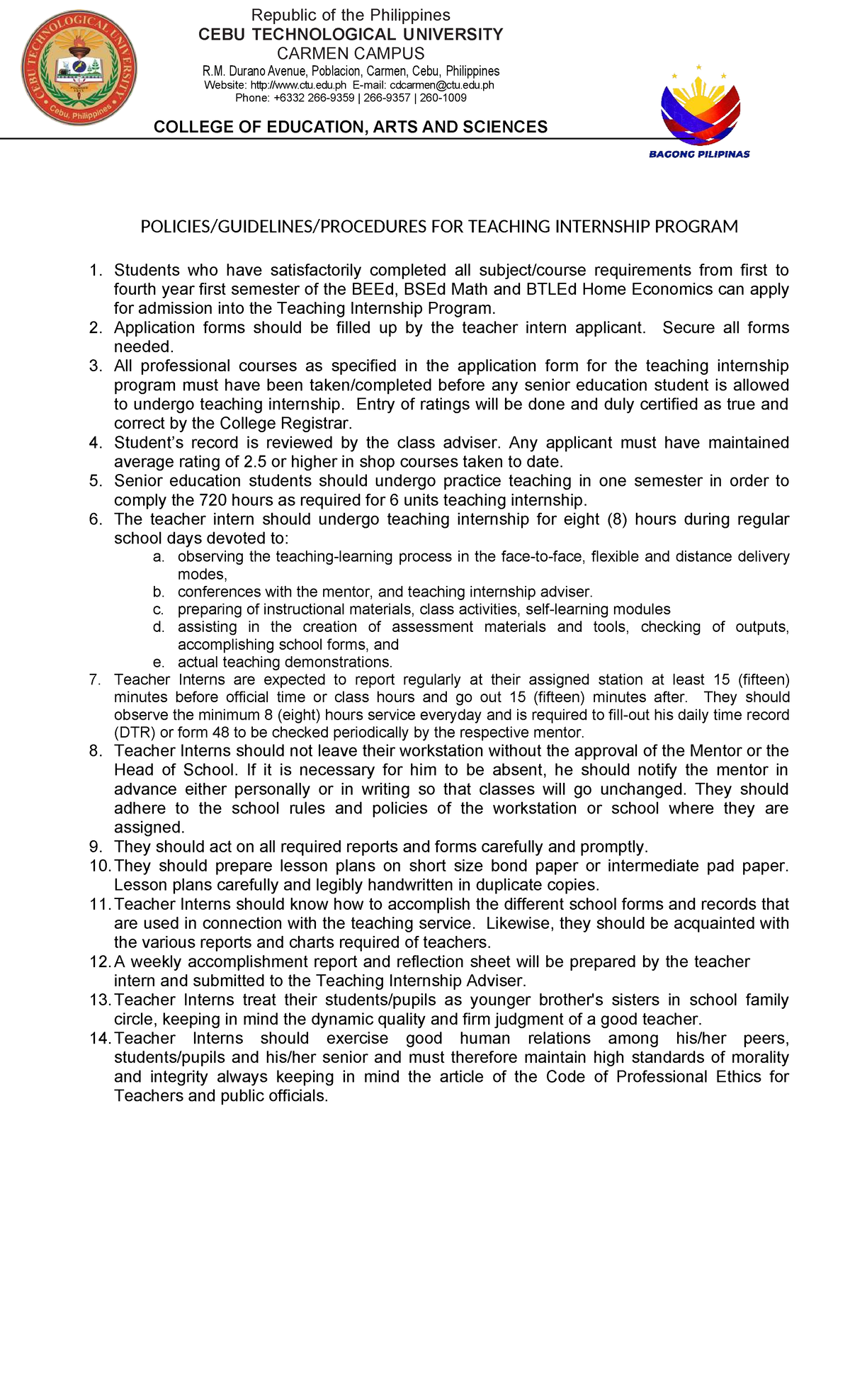 Teaching Internship Program Guidelines (EDUC 101) - Studocu