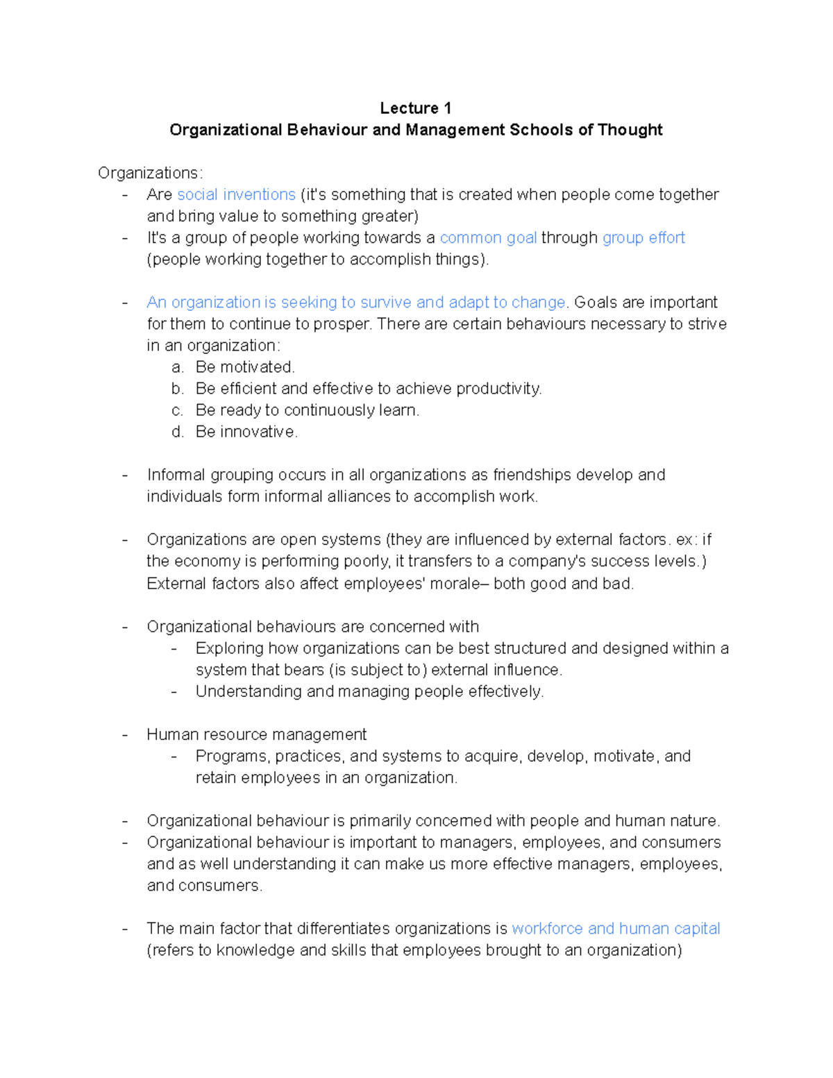 Lecture 1: Introduction to Organizational Behaviour (OB) - Key Concepts ...