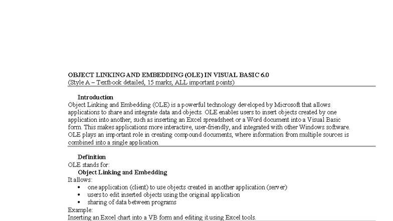 Object Linking AND Embedding UNIT 4 - OBJECT LINKING AND EMBEDDING (OLE ...