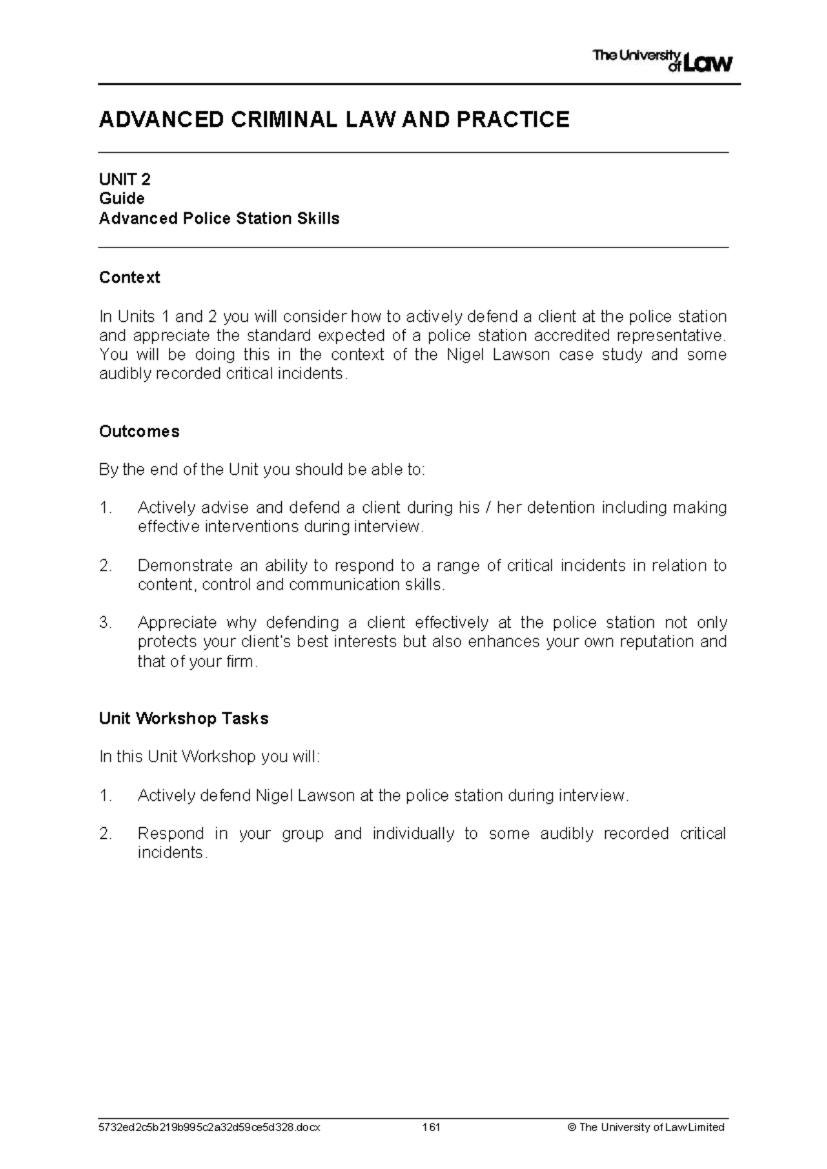 ADVANCED CRIMINAL LAW & PRACTICE UNIT 2: Police Station Skills Guide ...