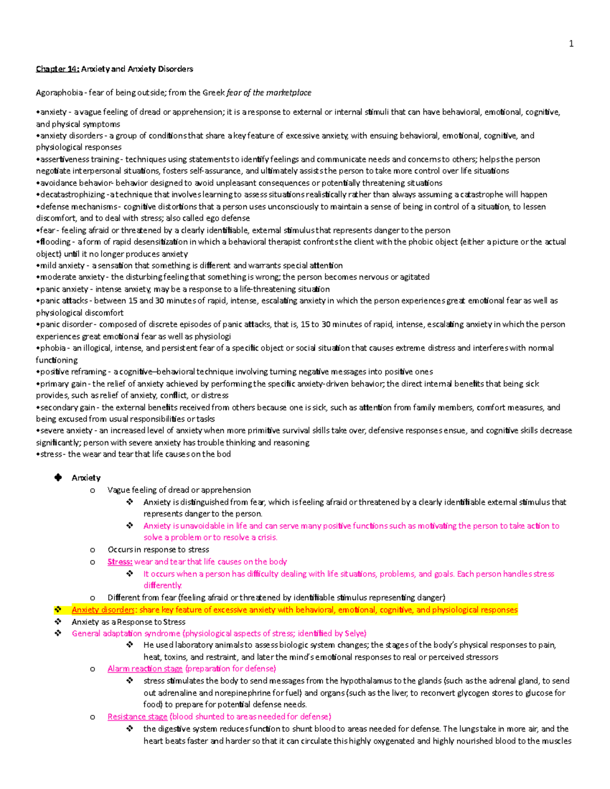 Chapter 14 - Chapter 14: Anxiety and Anxiety Disorders Agoraphobia ...