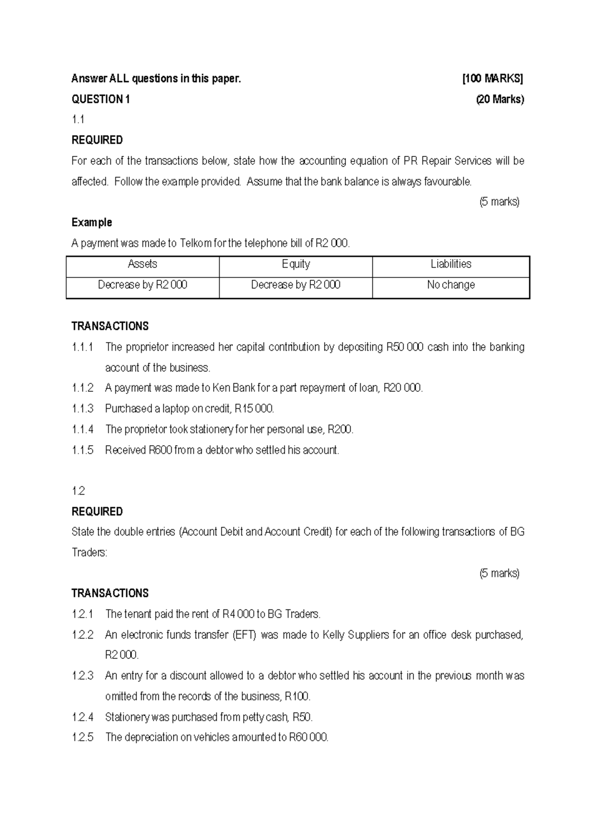 Financial Accounting - Comprehensive Question Paper (100 Marks) - Studocu