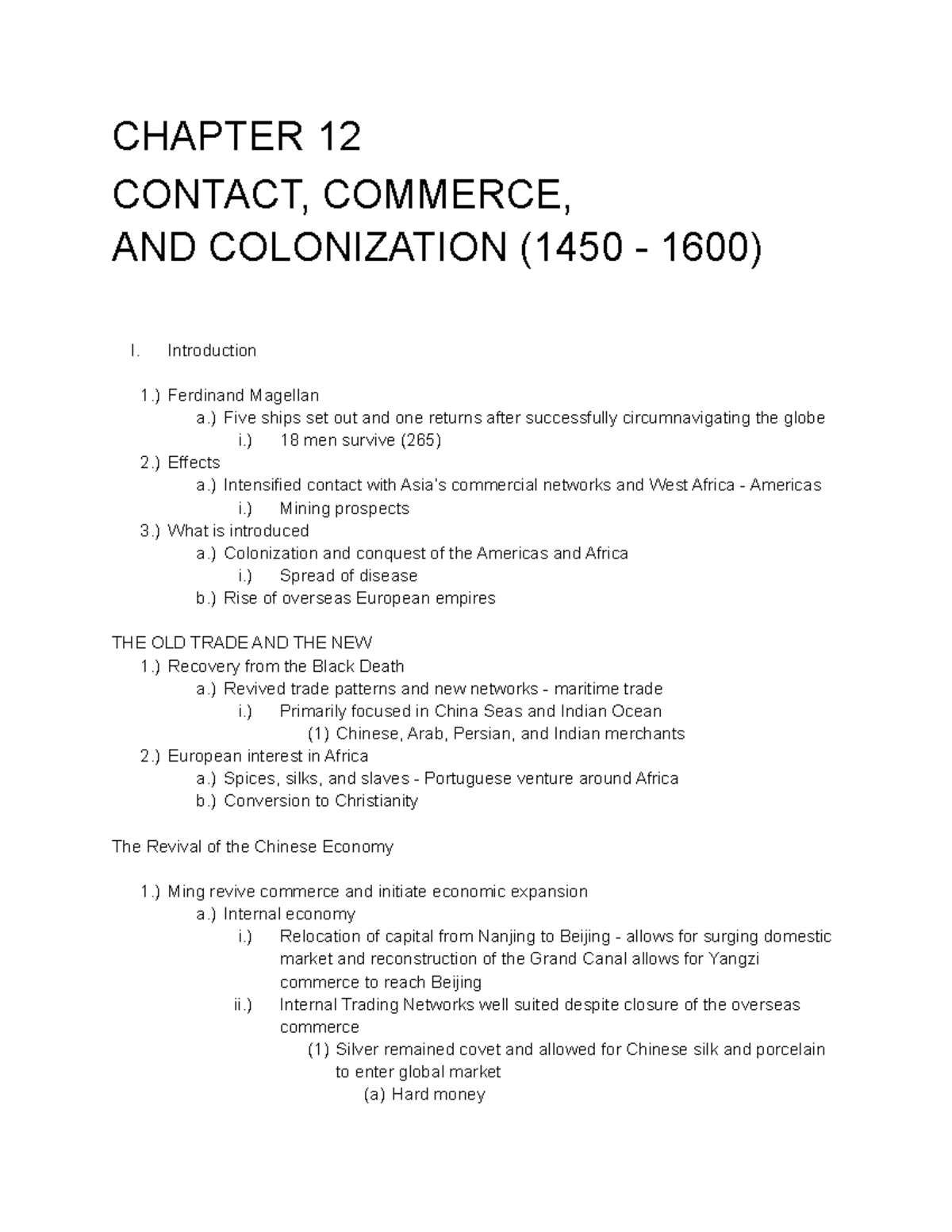 WTWA Ch 12 - Summary: Contact, Commerce, & Colonization (1450-1600 ...