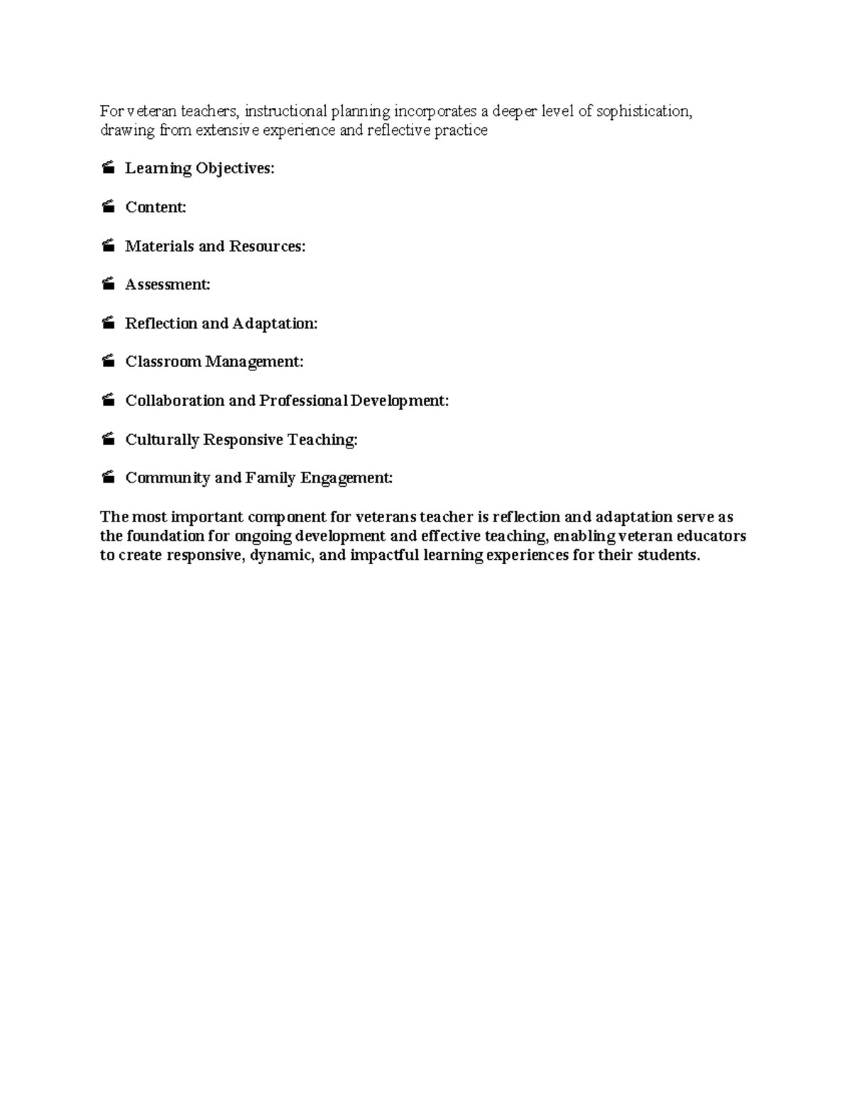 Veterans - LECTURE NOTES - For veteran teachers, instructional planning ...